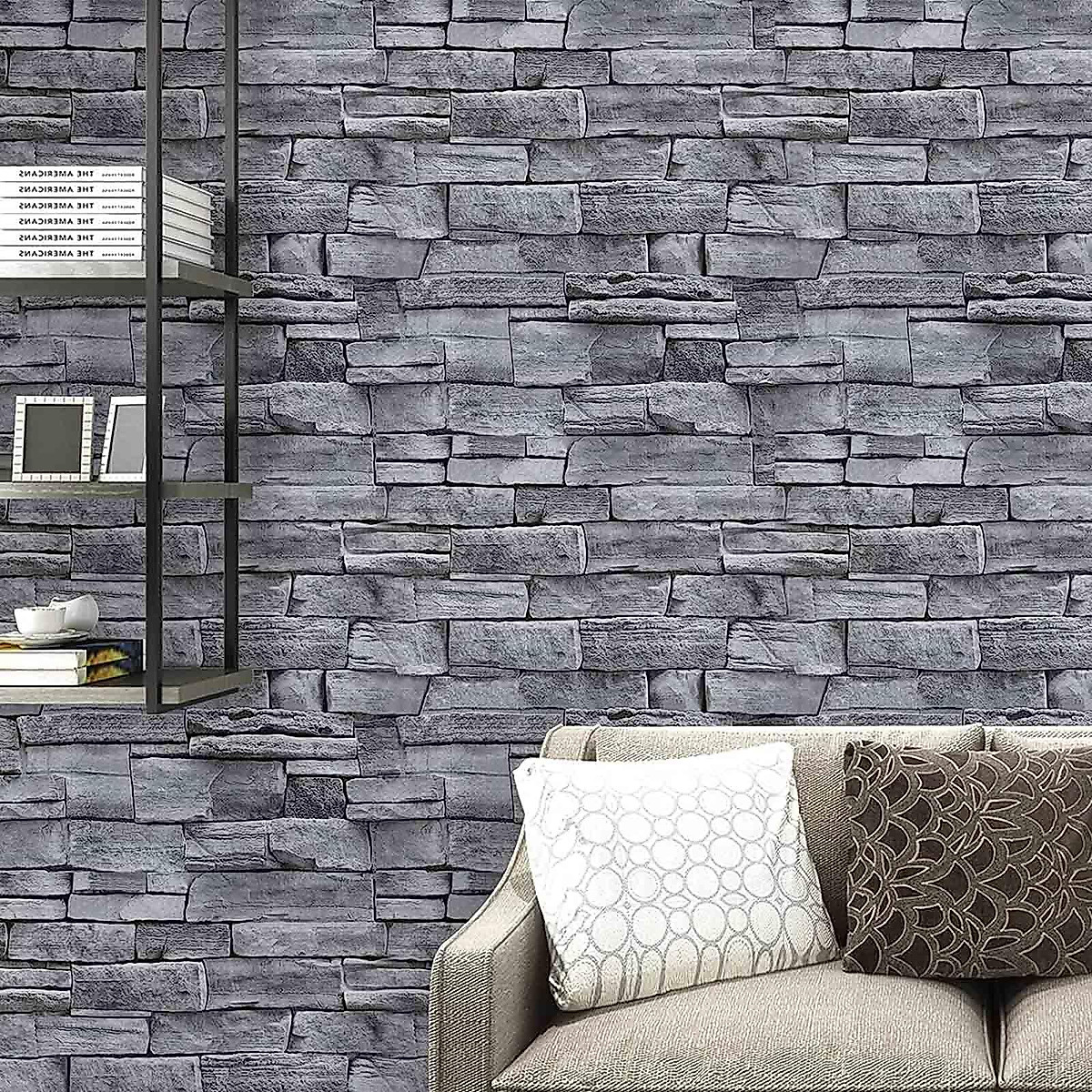 practicalWs 17.71" x 393.7" Grey Brick Stone Peel and Stick Wallpaper 3D Removable Decoration Wall Paper Self-Adhesive Contact Paper Stick on Wall Panels Backsplash Bedroom Wall