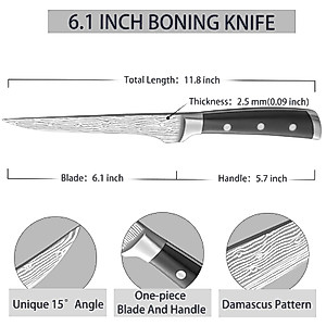 hunnycook 6 inch Boning Knife, Stainless Steel Hand Polished Fillet Knife, Boning Knife for Meat Cutting, Boning, Skinning and Other Scenarios, Black Handle