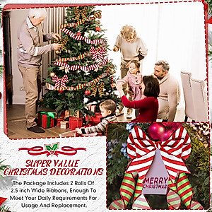 Hanaive 2 Rolls Ribbons for Christmas Tree Wired Ribbon Satin Stripes Edge Wrapping for Crafts DIY Gift Party Garden Home Garland Bows Ornament Decor(2.5 Inch x 10 Yards,Red Green, Red White)