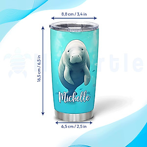 Hyturtle Personalized Gifts Manatee Lover - Save The Chubby Mermaids Customized Name Stainless Steel Tumbler 20 oz With Lid - Idea Cute Sea Animal Lover Gifts For Women, Girl On Birthday, Christmas
