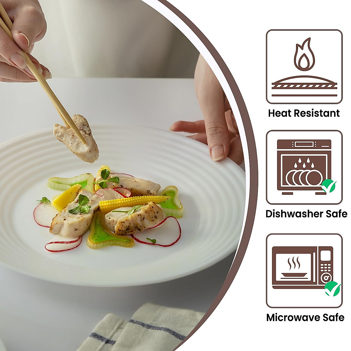 Blueniya 12 Piece White Opal Dinnerware Set, Opal Dinner Set, Kitchen Non-Toxic, Scratch & Chip Resistant, Microwave, Dishwasher Safe - 4pc Dinner Plate, 4pc Salad Plate, 4pc Cereal Bowl