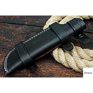 Ottoza Handmade Leather Knife Sheath RIGHT HAND Bushcraft Knife Sheath - Hunting Knife Sheath - Survival Knife Sheath - Fixed Blade Knife Sheath Horizontal Carry Black TOP GRAIN LEATHER No:158