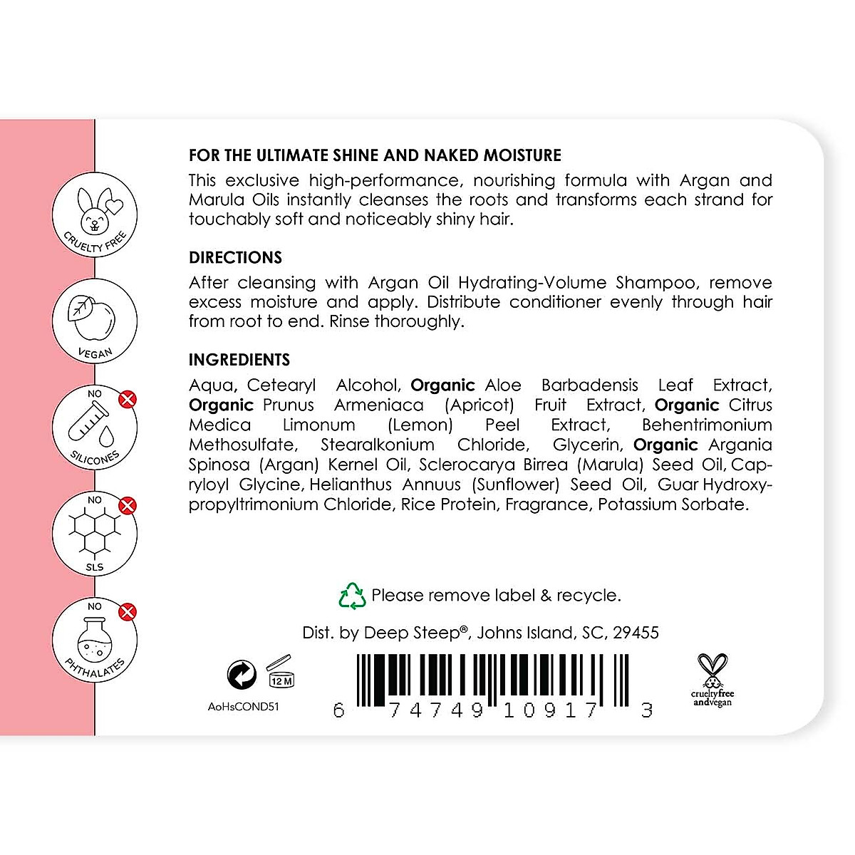 Deep Steep Hair Conditioner, 17oz (Argan Oil Hydrating Volume)