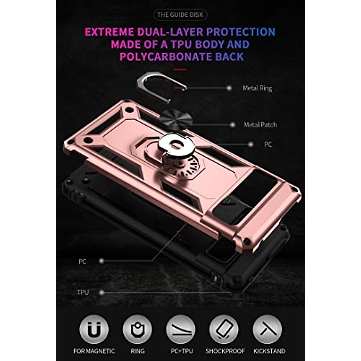 SunRemex for Google Pixel 7 Case with HD Screen Protector [2 Packs], [Not for Google Pixel 7 Pro ], Magnetic Ring Holder Kickstand,[Military Grade] Phone Case for Google Pixel 7 (Rosegold)