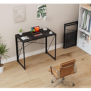 Coavas Small Folding Desk, No Assembly Required Computer Desks, 31.5 inch Spaces Saving Foldable Table for Bedroom, Home Office, Dorm, Apartment, Black Wood