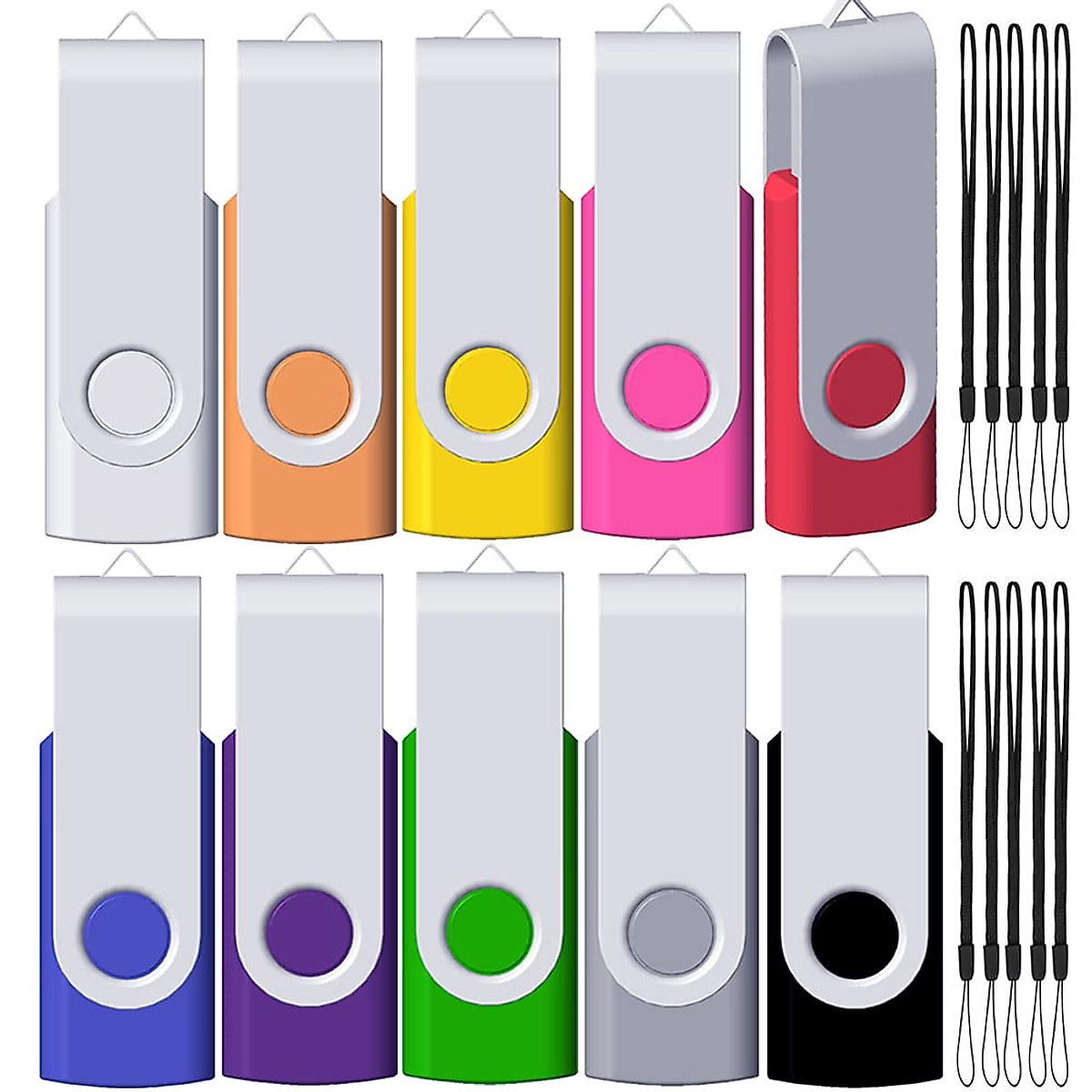 4GB Flash Drive 10 Pack FEWINA Multipack USB Drive 4 GB Memory Stick USB 4GB Jump Drives 4 Gig Zip Drive Pendrive for Data Storage (Multi-Color with 10 Lanyards)