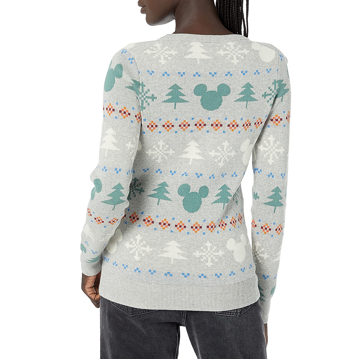 Amazon Essentials Disney | Marvel | Star Wars Women's Lightweight Crewneck Sweaters, Mickey Fair Isle - Womens, Large