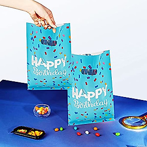 HSPAIDYP 30 Pcs Happy Birthday Party Gift Bags,Happy Birthday Candy Favor Bags,Plastic Gift Candy Gift Bags,Blue Goodies Gift Bags for Kids Baby Showers Birthday Party Decorations (Blue Gift Bags)