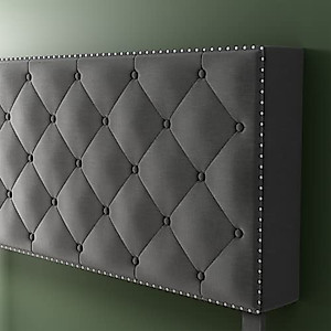 JUMMICO Queen Size Bed Frame with Fabric Headboard and Wooden Slats Support, Mattress Foundation, No Box Spring Needed, Easy Assembly