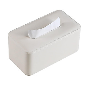 MEIBOOCH PU Leather Tissue Box Cover with Magnetic Closure, Square Rectangular Tissue Box Holder with Rounded Edges Design (Creamy White, Rectangular)