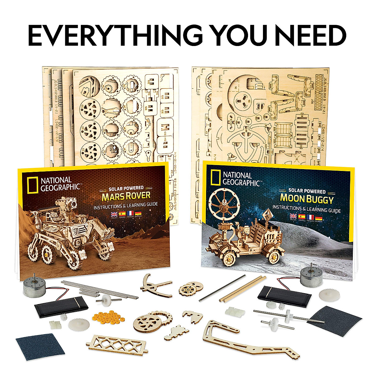 NATIONAL GEOGRAPHIC Solar Model Kit – Build 2 Solar Powered Wooden 3D Puzzle Models of Real NASA Space Explorers, Craft Kits are a Great Gift for Girls and Boys, an Amazon Exclusive Science Kit