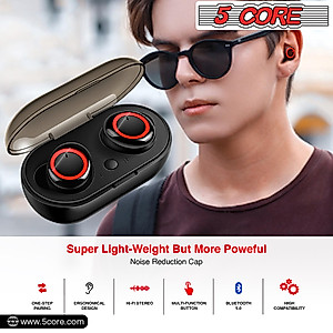 5 CORE Wireless Ear Buds • Mini Bluetooth 5.0 Noise Cancelling Earbud Headphones w Stereo Sound IPX8 Waterproof for Sports Workout EP01
