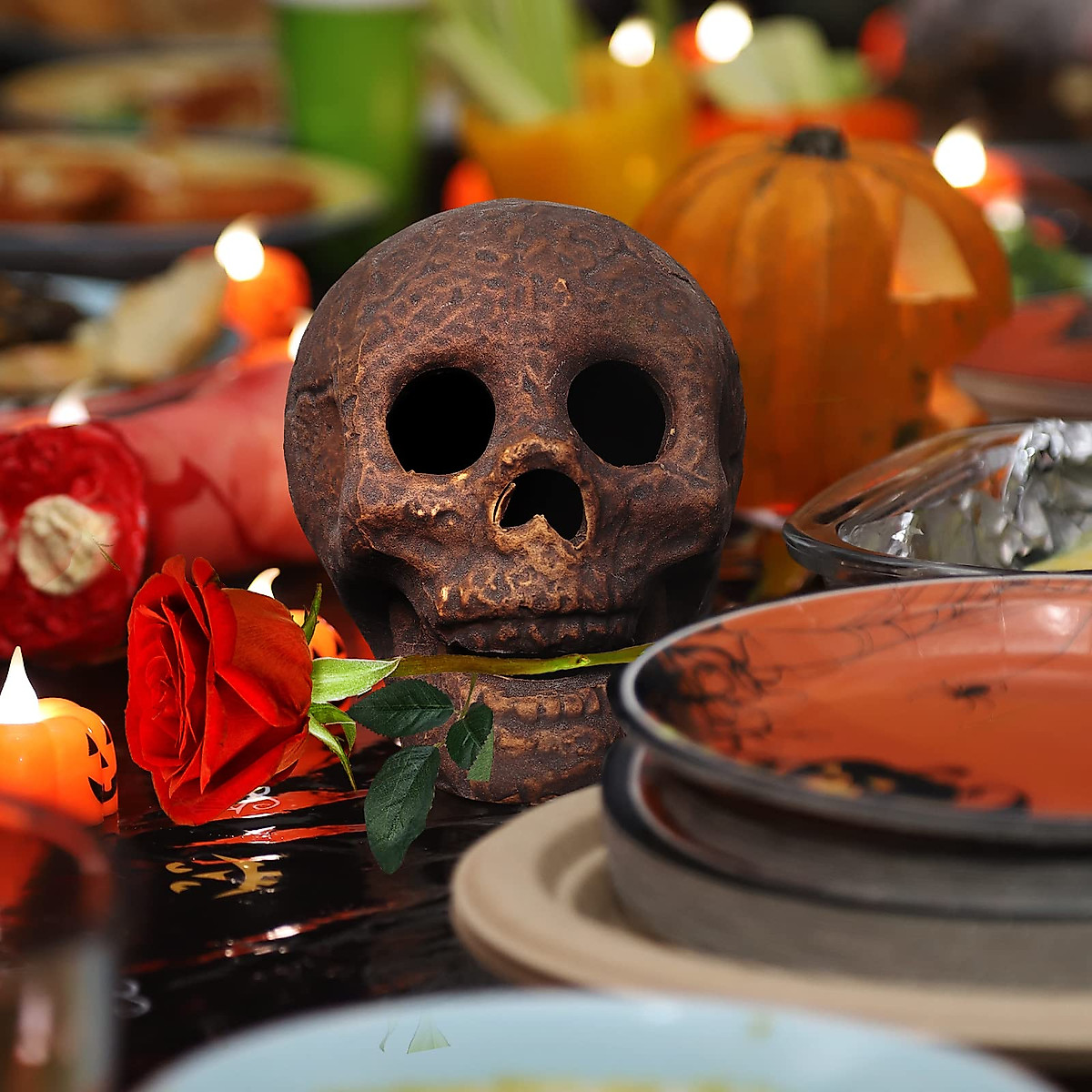 LAZY TIGER Halloween Fire Pit Skull Ceramic Props,Reusable Fireproof ...