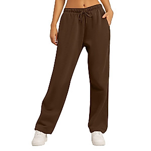 AUTOMET Women’s 2024 Fall Fleece Lined Winter Sweatpants Open Bottom Lounge Pants Athletic Joggers for Teen Girls Brown