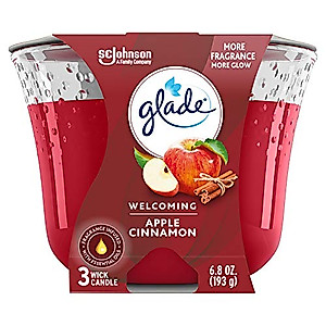 Glade Candle Apple Cinnamon, Fragrance Candle Infused with Essential Oils, Air Freshener Candle, 3-Wick Candle, 6.8 Oz, 3 Count