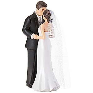Amscan Elegant Bride & Groom Wedding Cake Plastic Topper with White Mesh Veil - 4.5", 1 Piece | Perfect for Engagement Parties, Bridal Showers & Anniversaries
