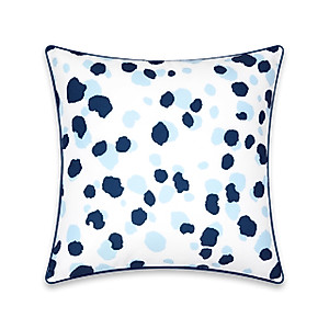 Hofdeco Premium Coastal Patio Indoor Outdoor Throw Pillow Cover Only, 20"x20" Water Repellent for Backyard, Couch, Navy Blue Leopard with Piping