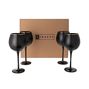 iTrusty Black and Gold Premium Wine Glasses Set of 4 Perfect for Red/White Wine, Champagne, and Special occasion