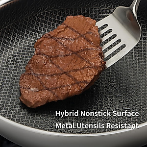 Nonstick Frying Pan 12 Inch with Tempered Glass Lid, Skillet with Stay-Cool Handle & Slotted Spatula Turner & Serving Tong, Dishwasher and Oven Safe, Induction Ready, Suitable for All Stoves