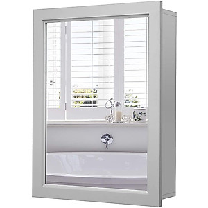 LUARANE Bathroom Medicine Cabinet with Mirror, Wall Mounted Mirror Cabinet with Adjustable Shelf, Storage Organizer Cabinet for Bathroom Room Living Room Entryway (Grey)