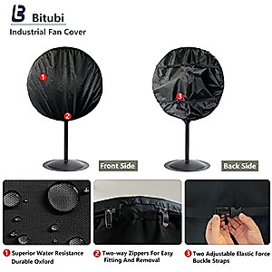 Bitubi Industrial Fan Cover, Waterproof Outdoor Fan Covers, Compatible for 30 Inch Wall Mount Fan and Pedestal Fan, Heavy Duty 600D oxford Dustproof Fan Cover,Black