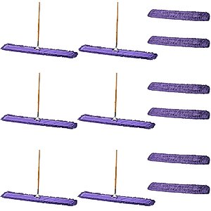 Tidy Tools 48 Inch Purple Dust Mop with Wood Handle and 48 Inch Purple Dust Mop Refill Bundle - 6 Mop Sets and 6 Refills