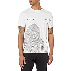 A|X ARMANI EXCHANGE mens Building Outline Embroidered Logo T-shirt T Shirt, White, Large US