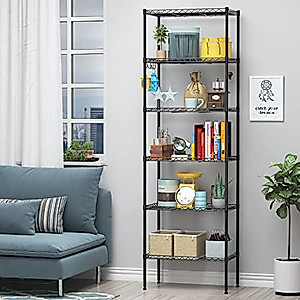 Himimi 6-Tier Wire Shelving Unit, Free Standing Shelf, Metal Storage Shelves, Heavy Duty Organizer Rack for Garage, Kitchen, Living Room, Bathroom, 21.26L x 11.42W x 62.99H, Black