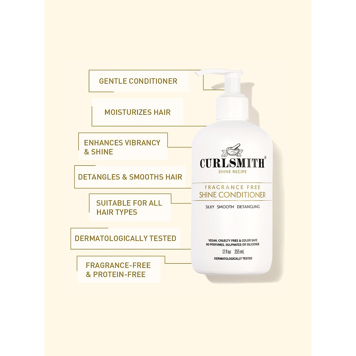 CURLSMITH - Shine Conditioner, Gentle and Moisturising, Sensitive, Fragrance Free for All Curl and Hair Types, Vegan (12 fl oz)