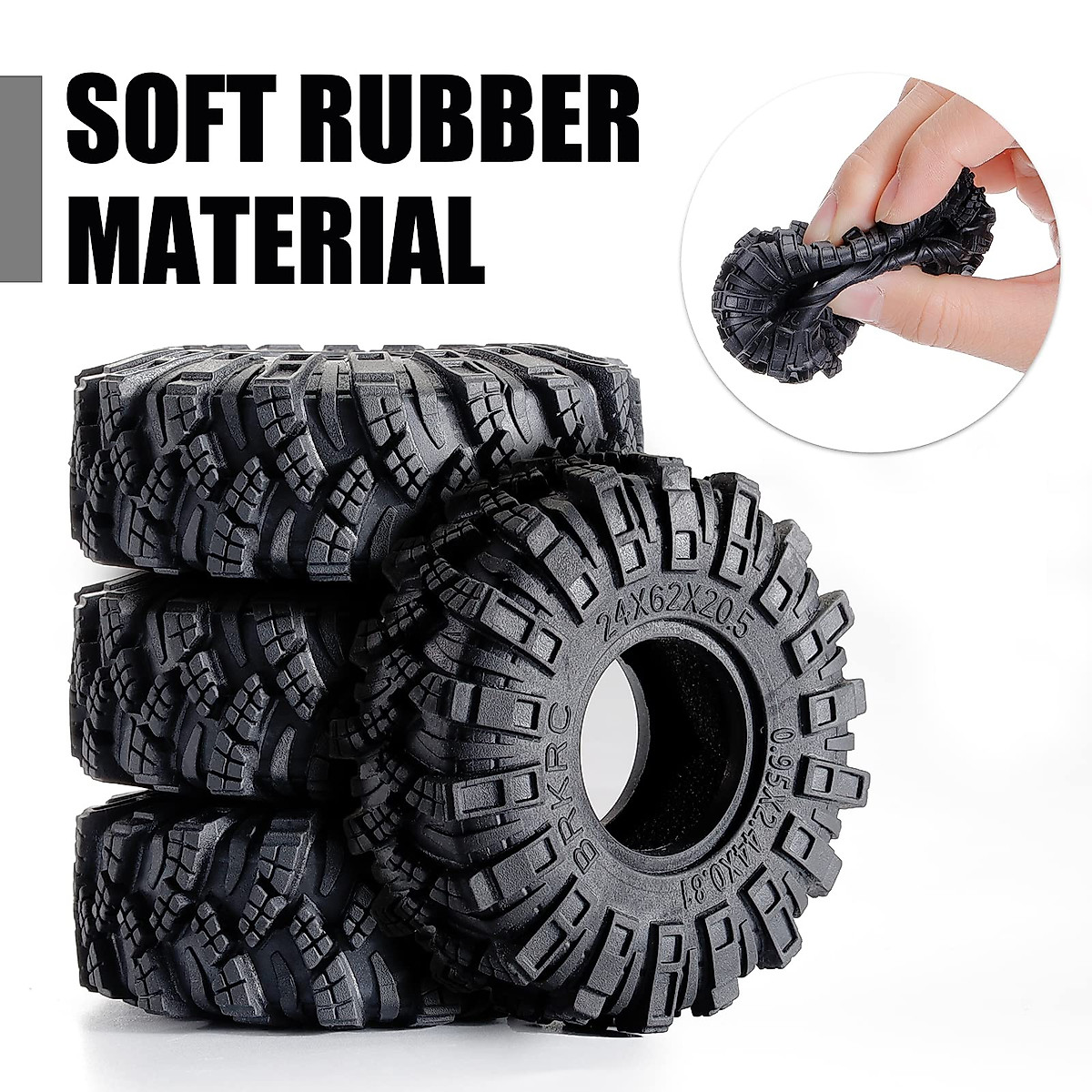 4PCS 1.0 Tires Crawler Mud Terrain Soft Rubber Tires for Axial SCX24 Gladiator Bronco C10 JLU Deadbolt B17 1/18 TRX4M 1/24 RC Crawler Car, 62mm*20mm…