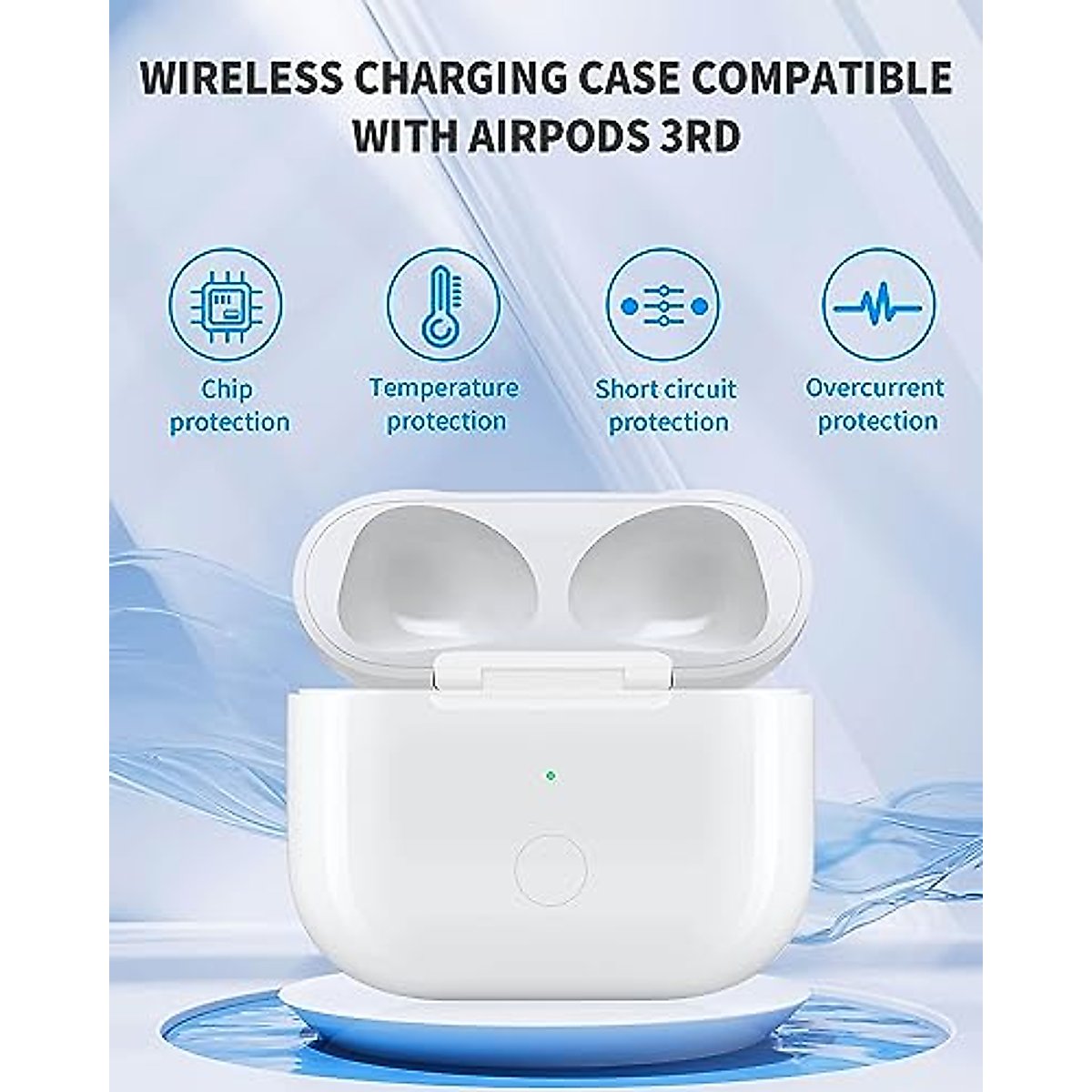 Wireless Charging Case Replacement Compatible with AirPod 3rd Generation, Air Pod 3 Charger Case with Bluetooth Pairing Sync Button Without Earbuds, White