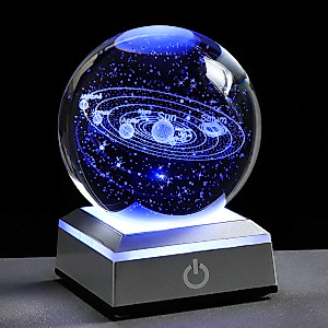 3d Solar System Model Crystal Ball 80mm 3.15inch - Outer Space Astronomy Gifts Room Decor Crystal Sphere Unique Gifts For Men Him Best Birthday Dad Physics Science Teacher Night Light Planet Lamp