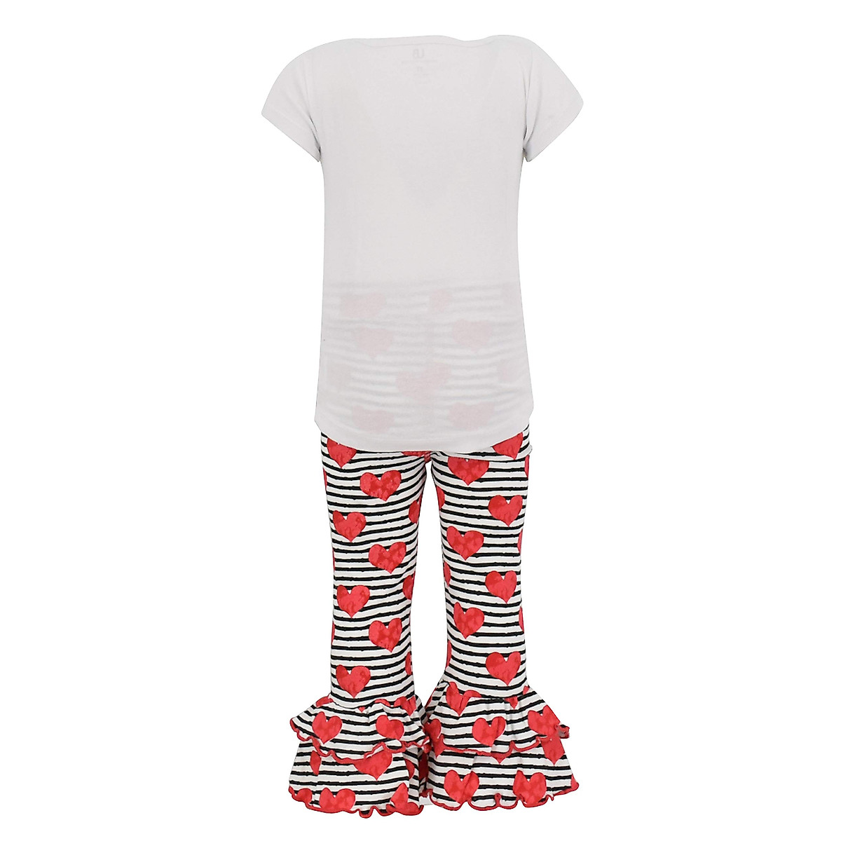 Unique Baby 2 Piece Girls Double Ruffle Leggings and Short Sleeve Shirt Clothes Set Kid and Toddler Girl Valentine's Day Outfit (7 Years, White)