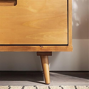 Walker Edison Millie Mid Century Modern 3 Drawer Solid Wood Low Stand for TVs up to 80 Inches, 70 Inch, Caramel