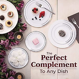 Aya's 60 Silver Plastic Plates Disposable Heavy Duty Premium Plastic Plates, 30 Plastic Dinner Plates + 30 Dessert Appetizer Plates for Weddings, Fancy Disposable Plates for Party White Plastic Plates