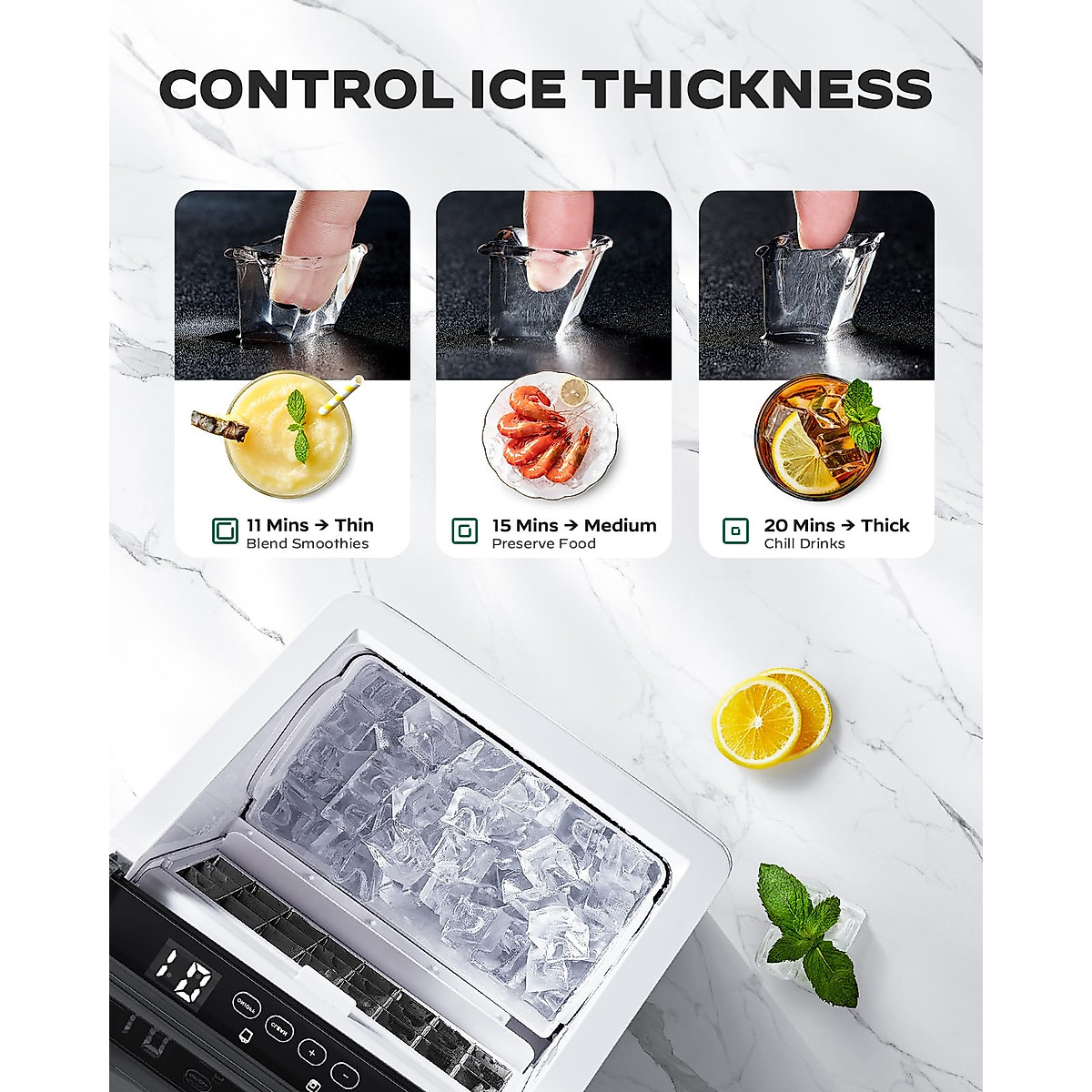 Silonn Ice Makers Countertop, 44lbs Per Day, 2 Ways to Add Water, Auto Self-Cleaning, Stainless Steel Ice Machine for Home Office Bar Party