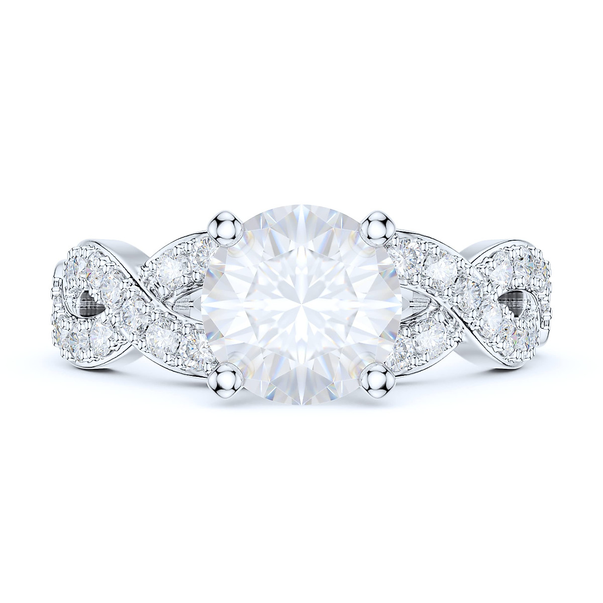 PRSTANI Sterling Silver Fancy Split Intersecting Infinity 1.5CT Round Brilliant Cut Genuine Moissanite Promise Engagement Ring (8.5)