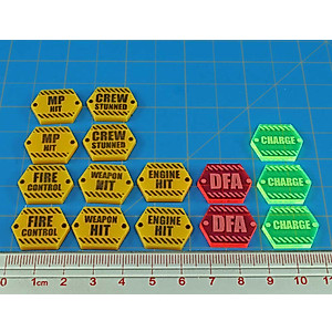 LITKO Critical Damage Token Set | Compatible with Battletech | Fire Control | Hit | Crew Stunned | DFA | Death from Above