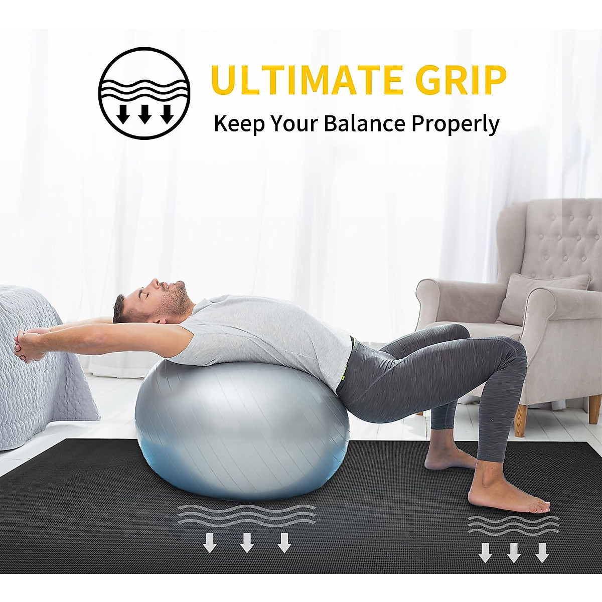 CAMBIVO Large Yoga Mat, Extra Thick Workout Mats for Home Gym, 6'x 4'x 8 mm Non Slip Wide Exercise Mat for Pilates, Stretching or Cardio, Use Without Shoes Black