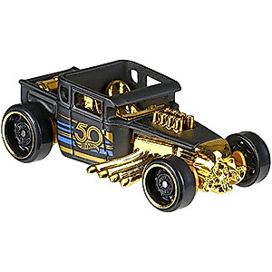 New 1:64 Hot Wheels 50th Anniversary Black & Gold Collection - Bone Shaker, Twin Mill, Rodger Dodger, Dodge Dart, Impala & Ford Ranchero Set of 6pcs Diecast Model Car By HotWheels