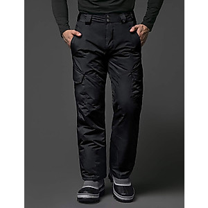 TSLA Men's Winter Snow Pants, Waterproof Insulated Ski Pants, Ripstop Windproof Snowboard Bottoms, Snow Cargo Black, Large