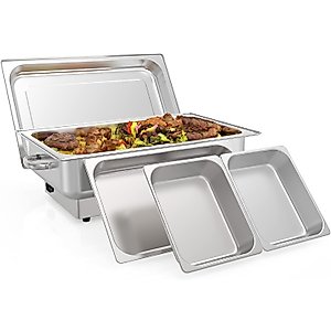 Electric Chafing Dish Buffet Set, 9QT Buffet Servers and Warmers Stainless Steel, Commercial Food Warmer with 1 Full-Size Pan & 2 Half-Size Pan, Temperature Control Display for Parties, Catering