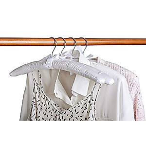 Amber Home 17 Inch Large White Satin Padded Hangers for Women Clothing 10 Pack, Anti Slip Cushioned Hangers for Sweaters, Silk Hangers Fancy Dress Hangers for Wedding, Delicate Cashmere (White, 10)