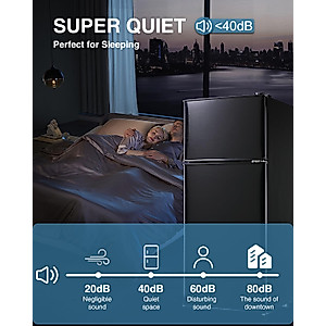 Iorbur FLS-90-BLACK 4.0Cu.Ft Compact, Small Refrigerator with Freezer, Retro Fridge with Dual Door, 7 Level Adjustable Thermostat for Garage, Dorm,Bedroom, Office, Black