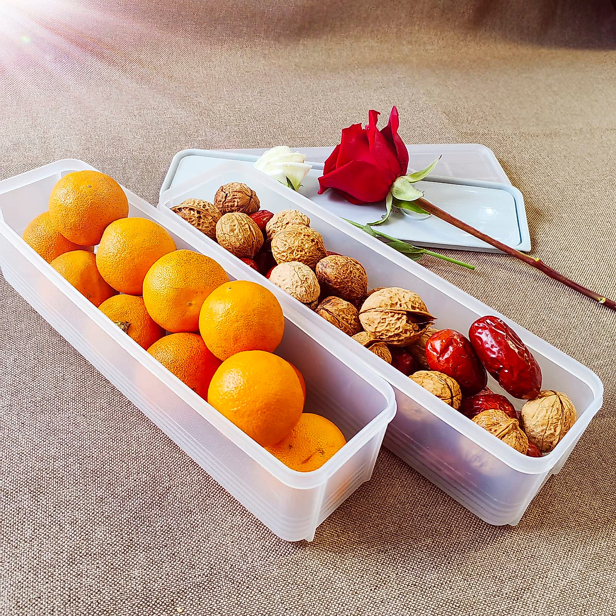 HYMAOME 2Pcs Spaghetti Container Pantry Storage Dispenser Clear Pasta Box Horizontal Food Storage Long Stackable Containers for Long Pasta, Noodles, Pantry Snacks