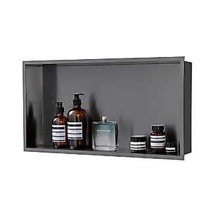 TSIBOMU Stainless Steel Shower Niche, 12" X 24" Shower Niche No Tile Needed, Nano Black Niche for Shower Wall for Bathroom & Bedroom Storage Over Mount Installation