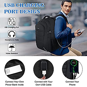 IGOLUMON Laptop Backpack 15.6 Inch Travel Backpack Waterproof Computer Backpack Large Work College Backpack Bookbag for Men Women TSA Friendly Carry On Backpack with USB Charging Port, Black
