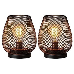 NEEDOMO 2 Pack Battery Operated Lamp Outdoor Table Lantern, LED Table Lantern with Timer Mode, Vintage Decorative Lights Cordless Lamp Indoor Outdoor Patio Bedroom Living Room with LED Bulb