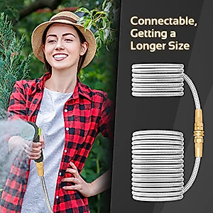 360Gadget Garden Hose Metal - 100ft Heavy Duty Stainless Steel Water Hose with 8 Function Sprayer & Metal Fittings, Flexible, Lightweight, No Kink, Puncture Proof Hose for Yard, Outdoors, Rv
