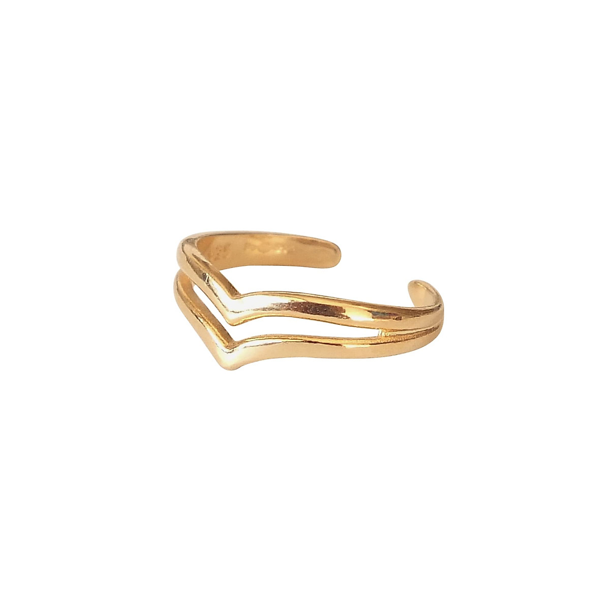 Handmade Gold V-Shape Band Adjustable Toe Ring, Yellow Gold Plated over Sterling Silver, Double Chevron Classic Dainty Open Toe, Pinky or Knuckle Rings for Women, By MiYa Jewelry